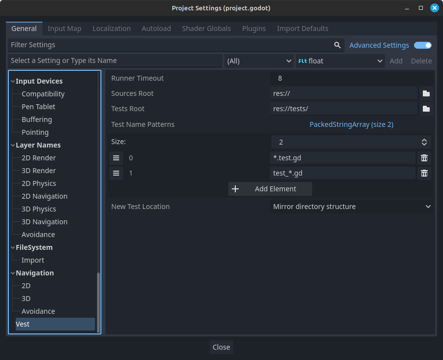Project Settings - vest